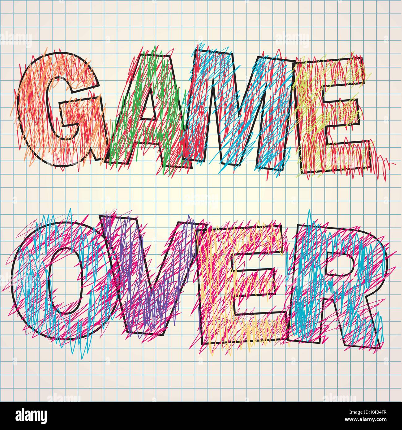Game Over painted children's style pencil,vector illustration Stock ...