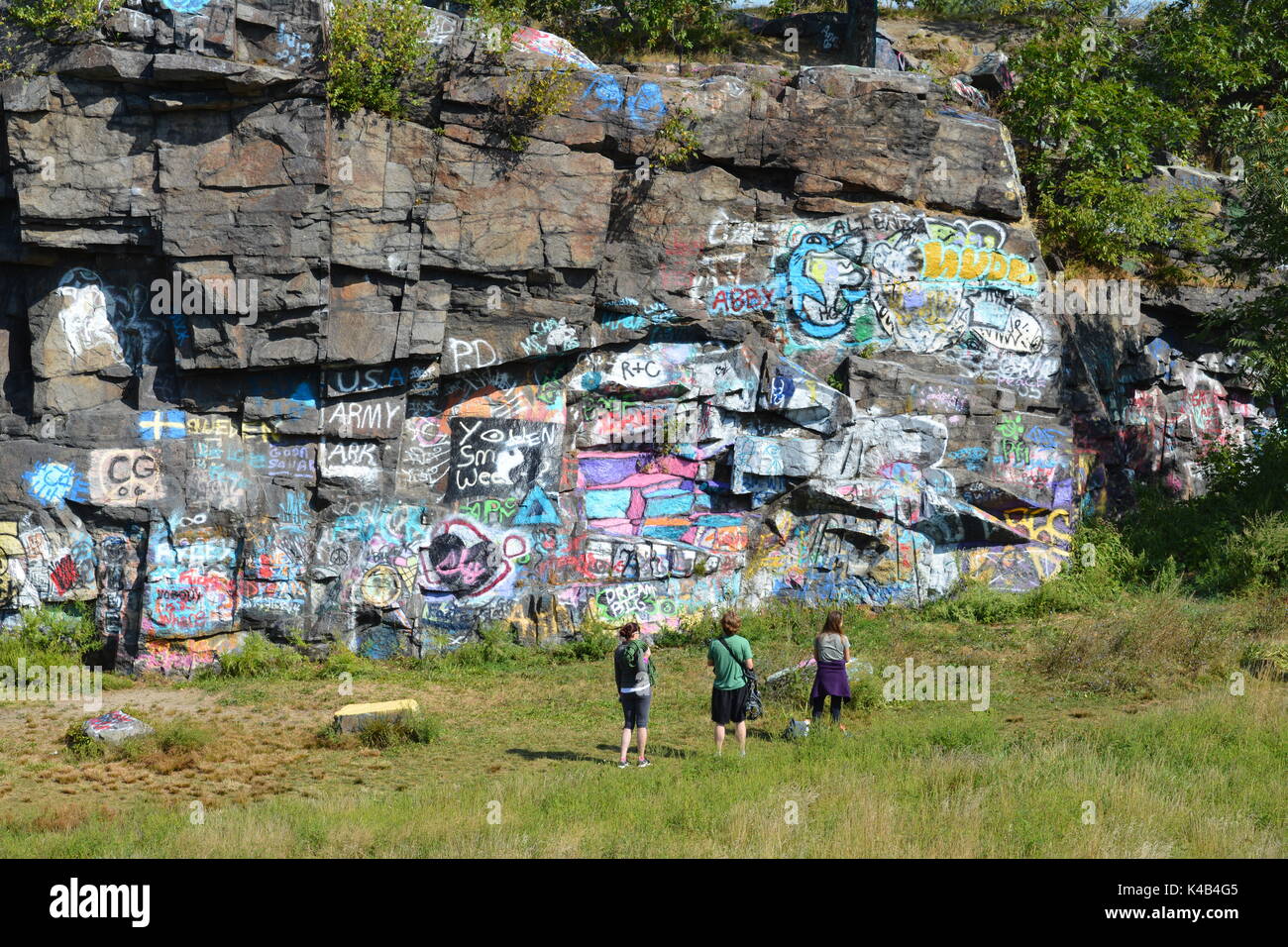 Graffiti covering the abandon historic Quincy Quarries in Boston's ...