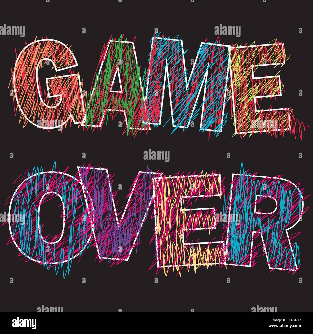 Game Over painted children's style pencil on black,vector illustration ...
