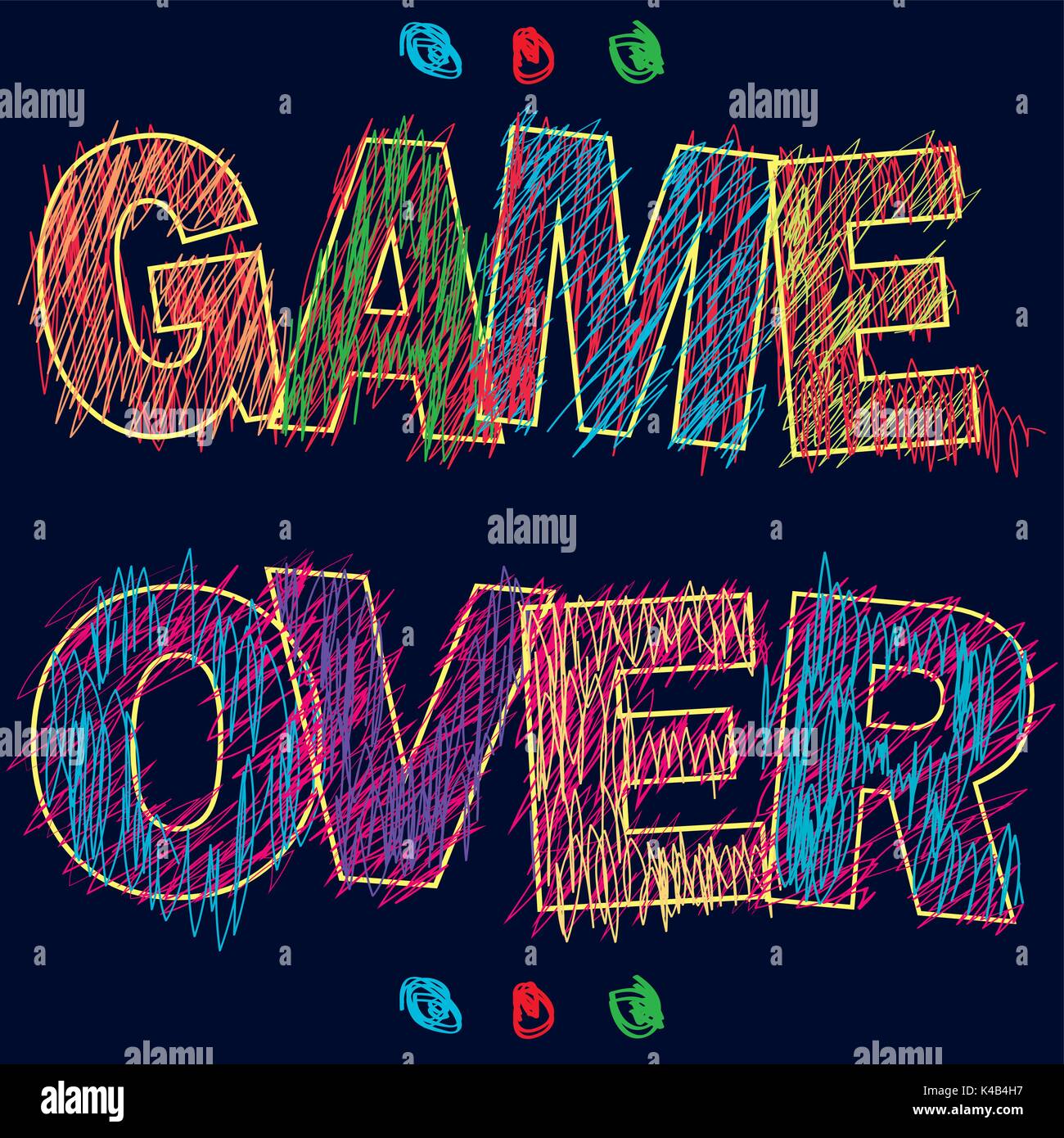 Game Over painted children's style pencil,vector illustration Stock ...