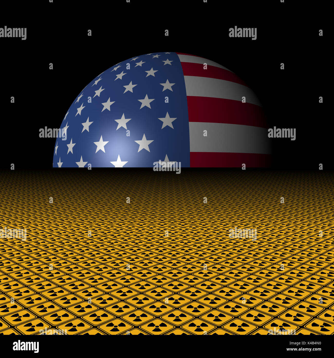 USA flag sphere and radioactive warning signs illustration Stock Photo ...
