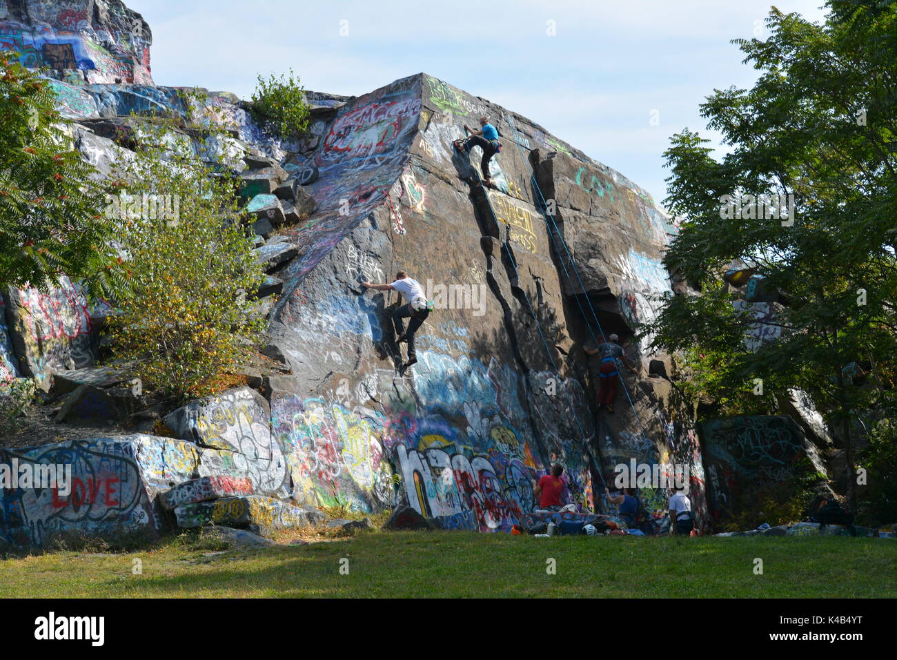 Graffiti covering the abandon historic Quincy Quarries in Boston's ...