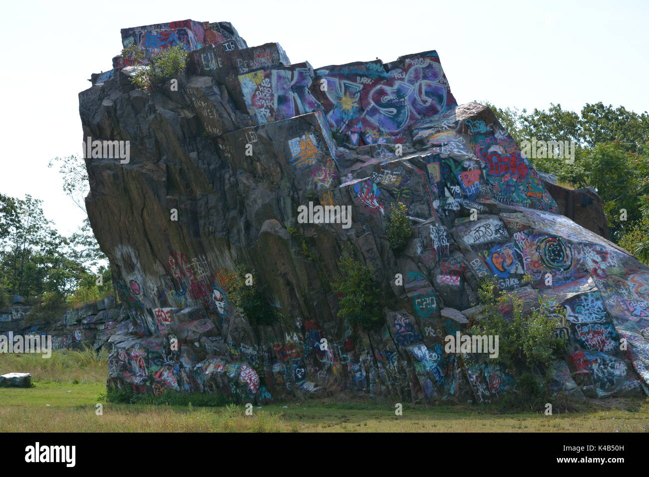 Graffiti covering the abandon historic Quincy Quarries in Boston's ...