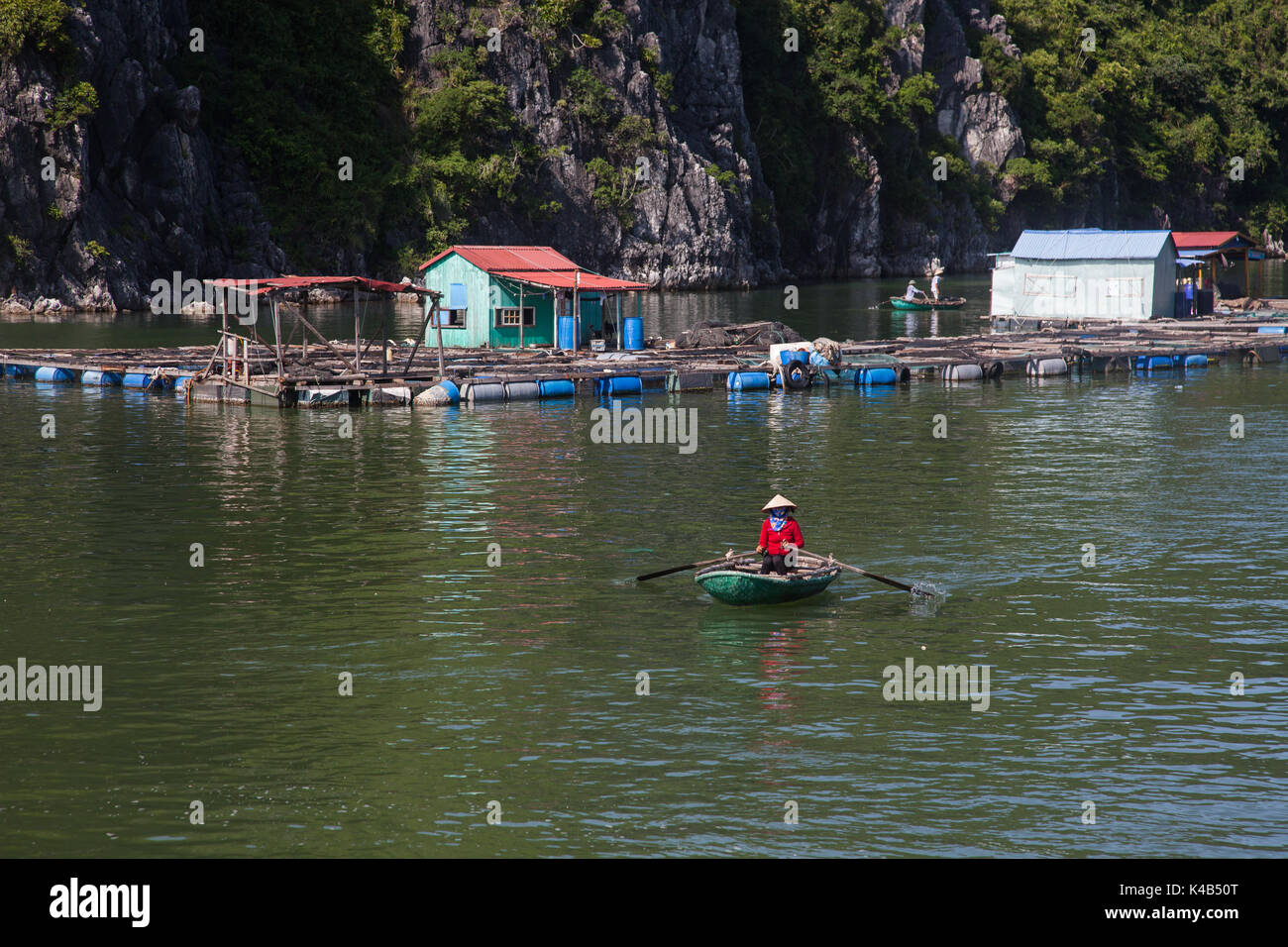 HAIPHONG, VIETNAM - AUGUST 2017: Floating village in Cat Ba islands ...