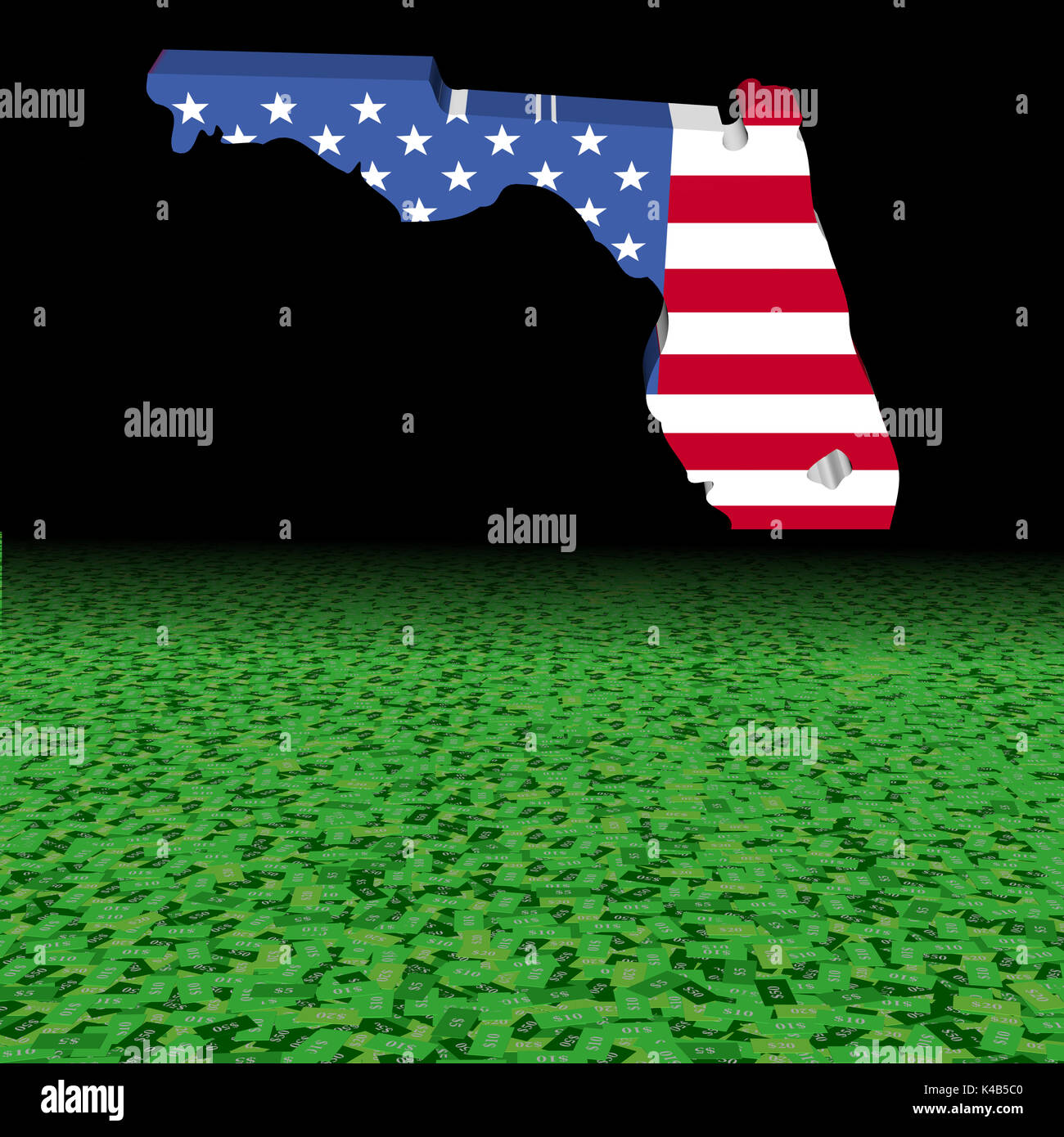 Florida map flag with abstract dollar foreground illustration Stock ...