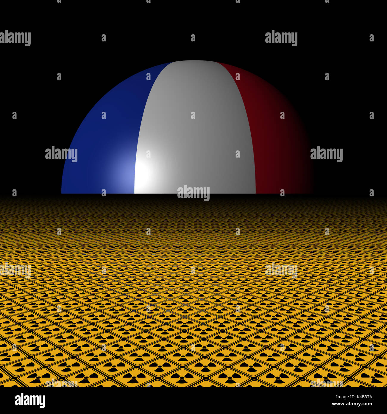 French flag sphere and radioactive warning signs illustration Stock ...