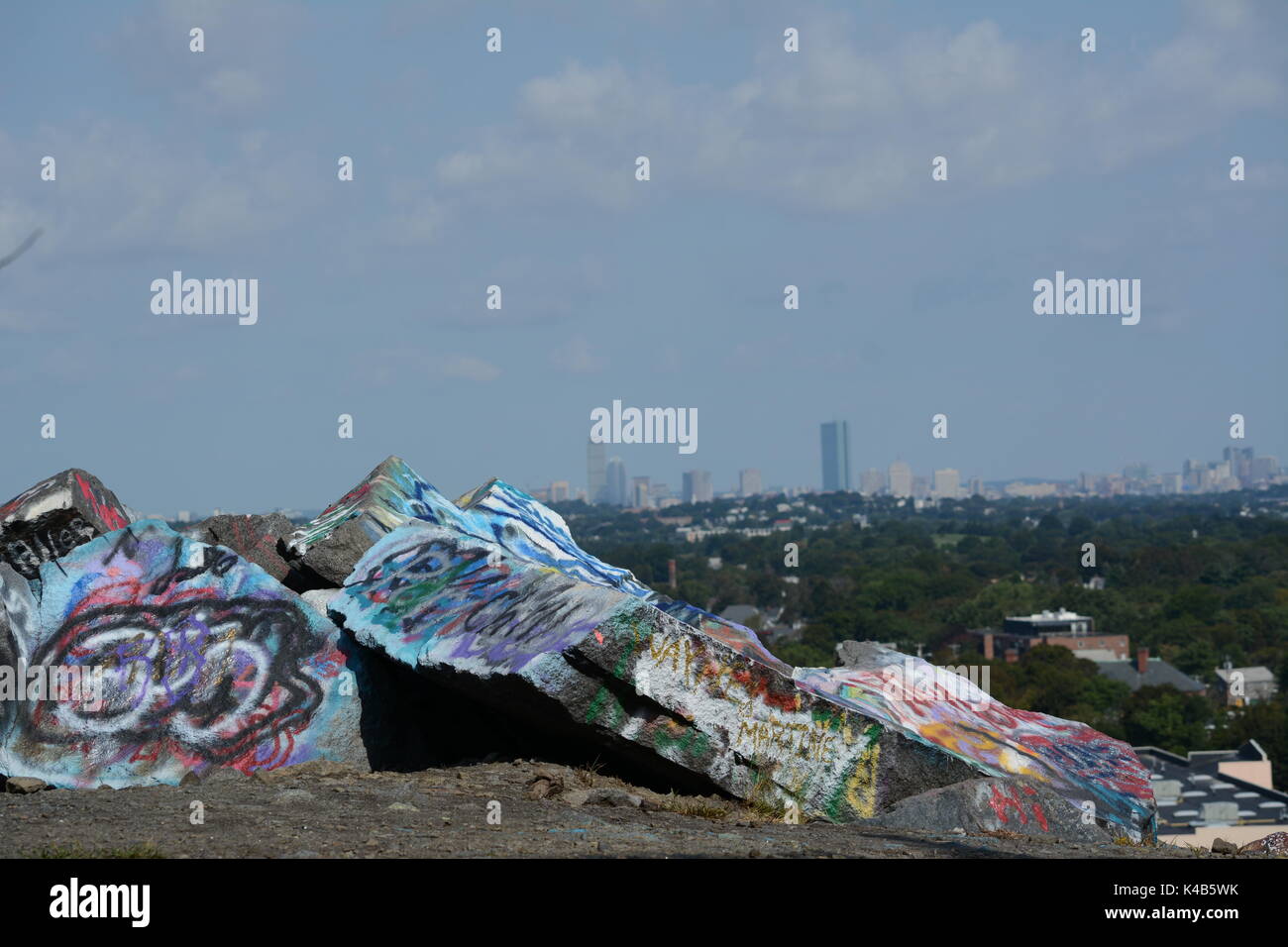 Graffiti covering the abandon historic Quincy Quarries in Boston's ...