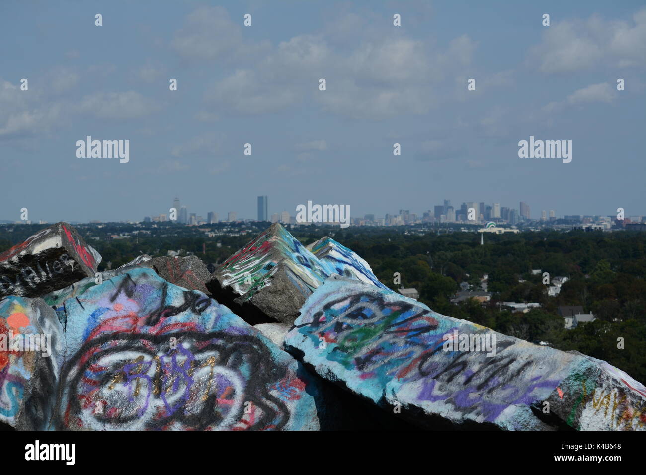 Graffiti covering the abandon historic Quincy Quarries in Boston's ...