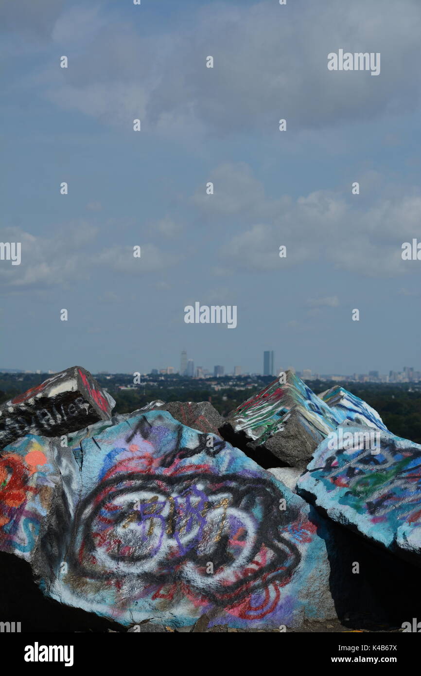 Graffiti covering the abandon historic Quincy Quarries in Boston's ...