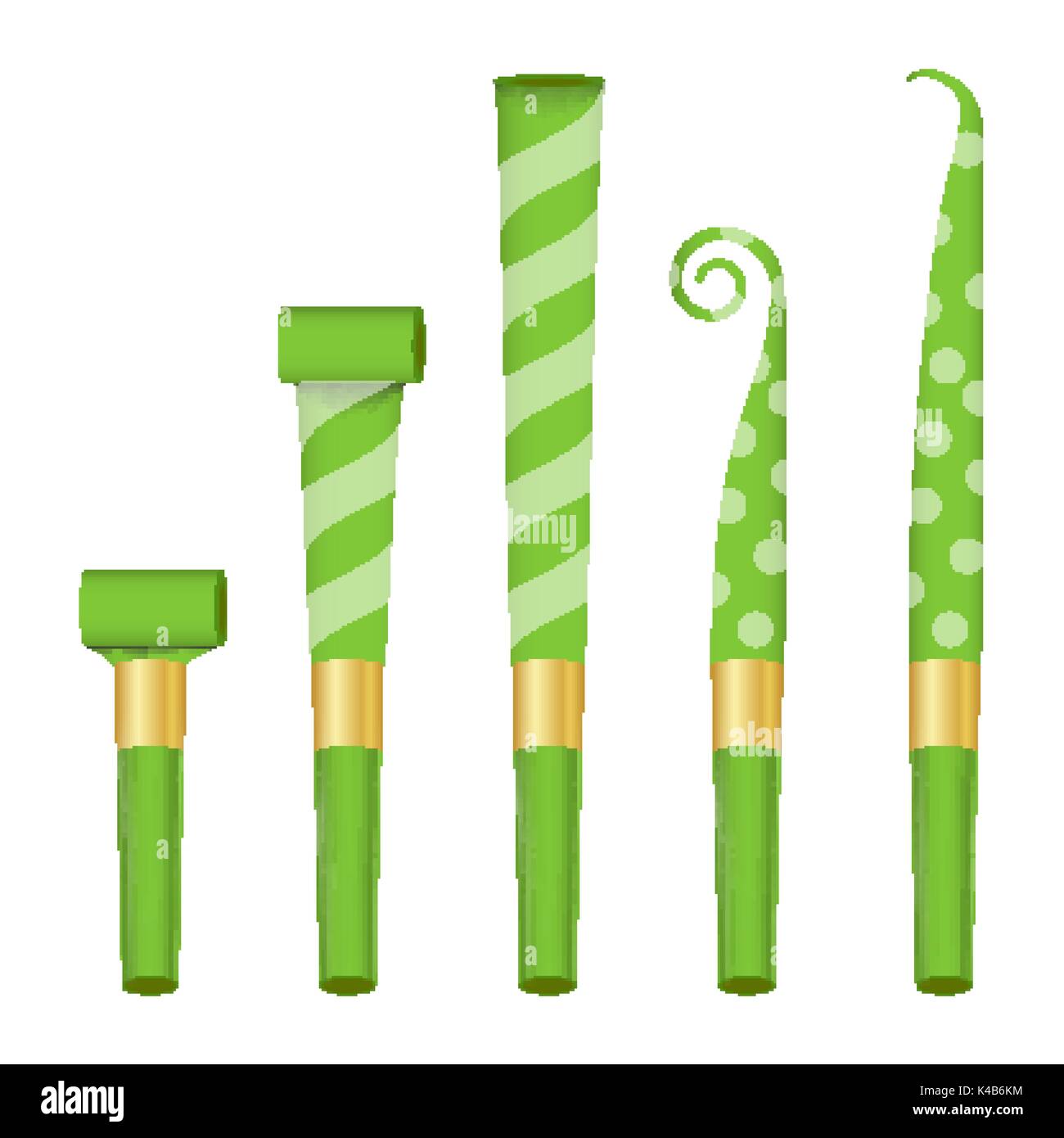 Blower Horn Set Vector. Green Party Blower Sign. Isolated On White ...