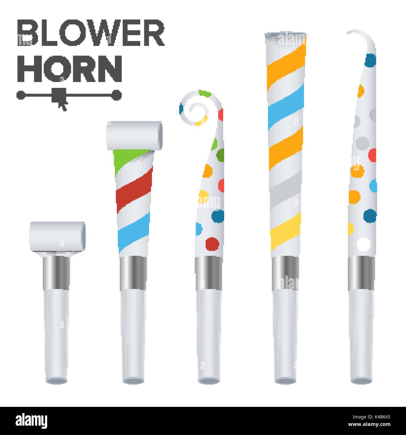 Party Horn Blower Vector. White Party Blower Sign. Isolated ...