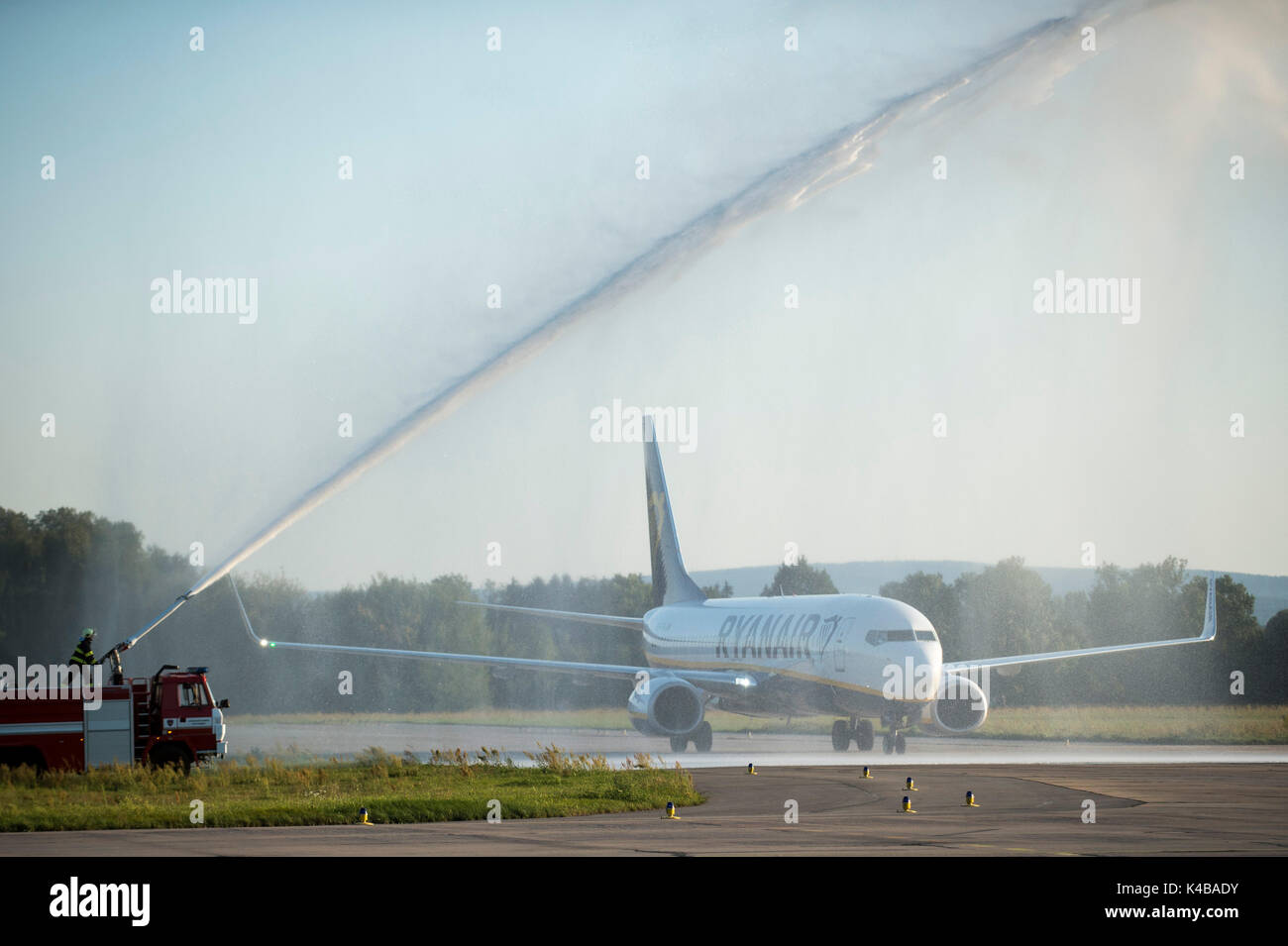 Pardubice, Czech Republic. 05th Sep, 2017. First airplane (Boeing 737 ...