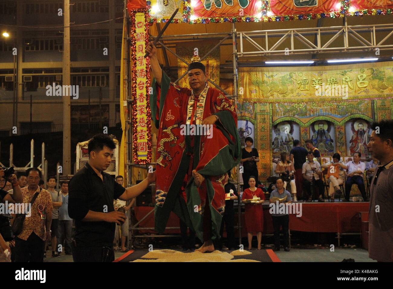 Hong Kong, . 5th Sep, 2017. Taoist Monk perform dancing ritual on the ...