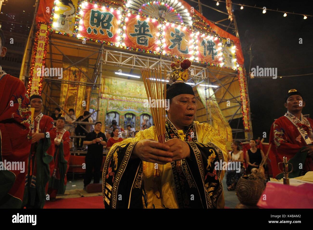 Hong Kong, . 5th Sep, 2017. Taoist Monk performing ritual chanting ...