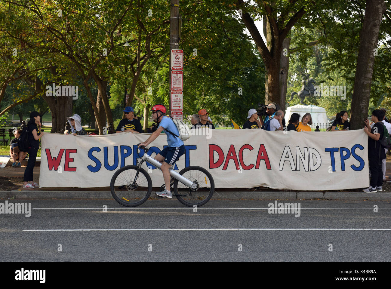 Washington, USA. 5th Sep, 2017. People attend a rally protesting ...