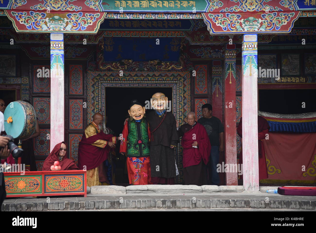 Erdos, China. 6th Sept, 2017. People perform traditional religious ...