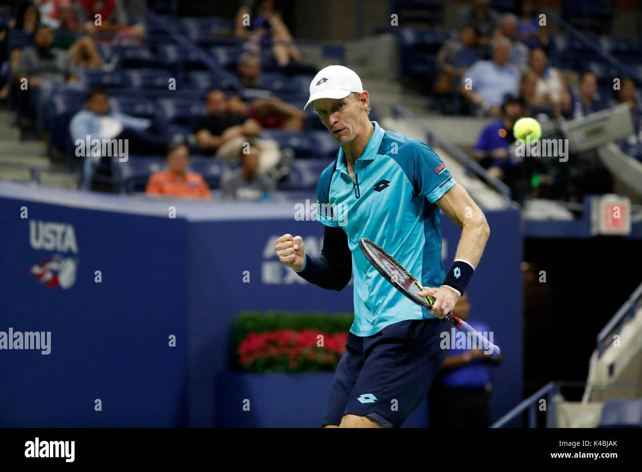 New York, USA. 5th Sep, 2017. Kevin Anderson of South Africa reacts ...