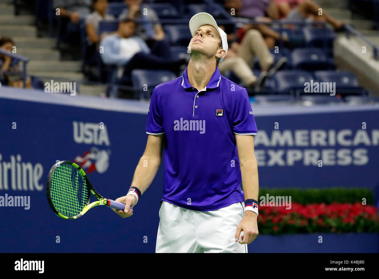 New York, USA. 5th Sep, 2017. Sam Querrey of the United States reacts ...