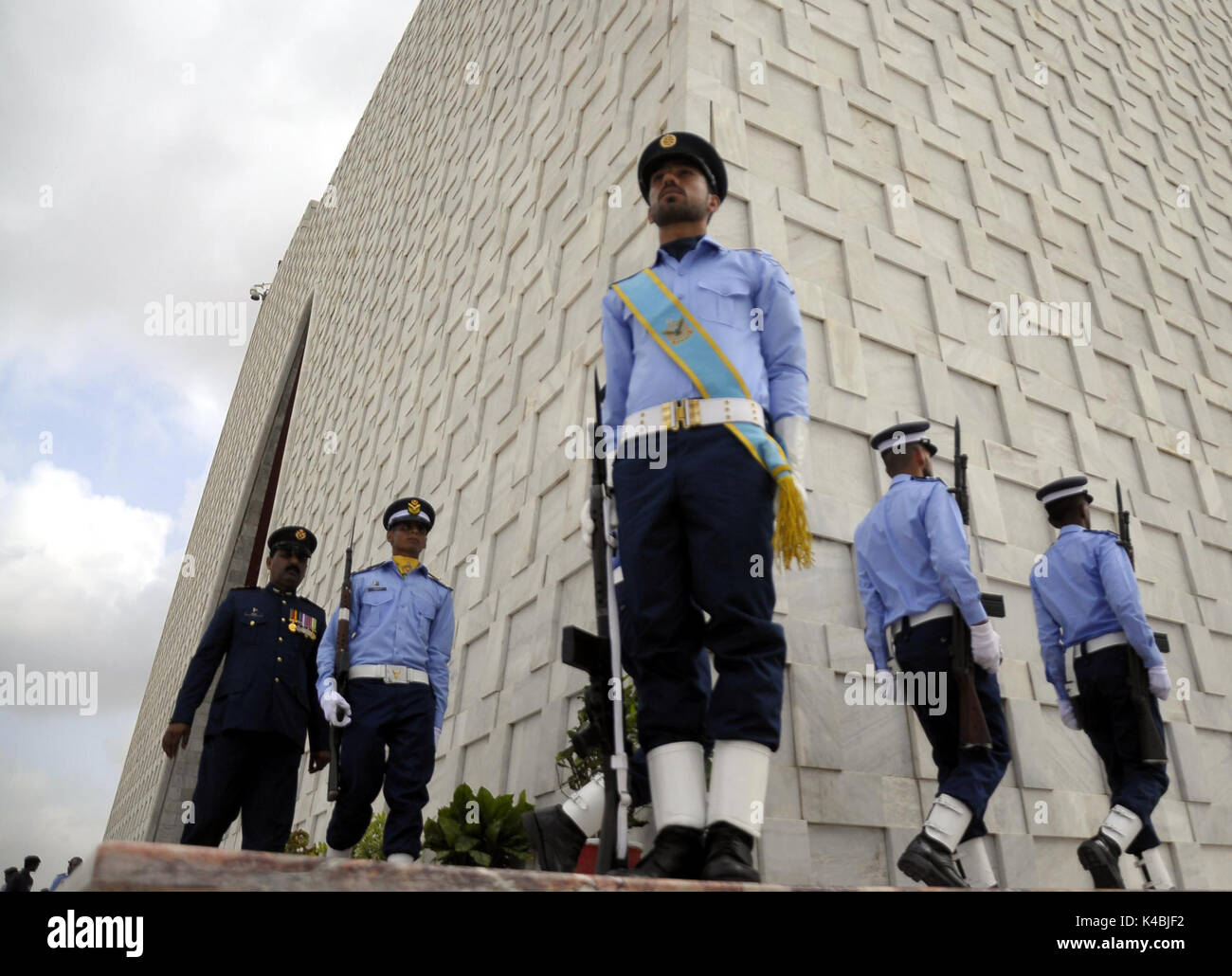 Karachi. 6th Sep, 2017. A Pakistani Air Force cadet (front) stands ...