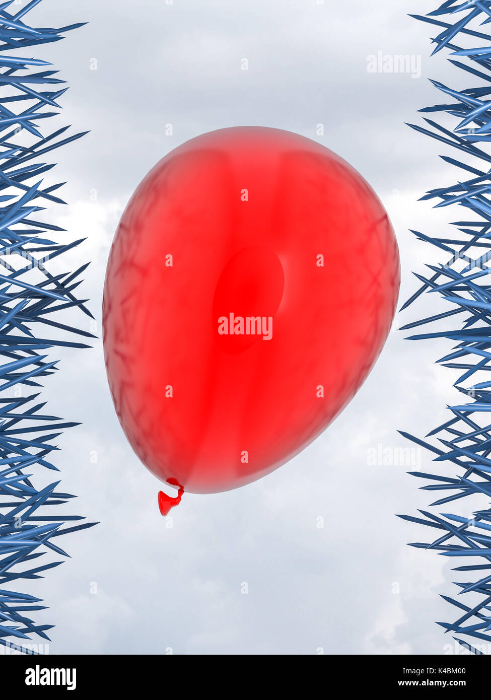 red balloon and blue nails danger concept 3d rendering image Stock ...
