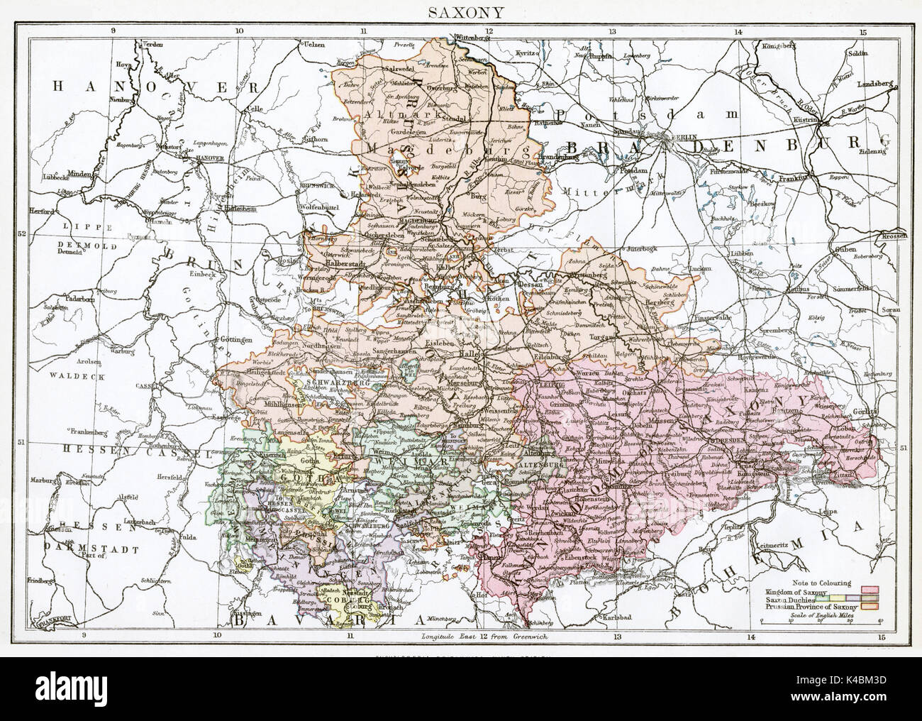Antique map, circa 1875, of Saxony Stock Photo - Alamy