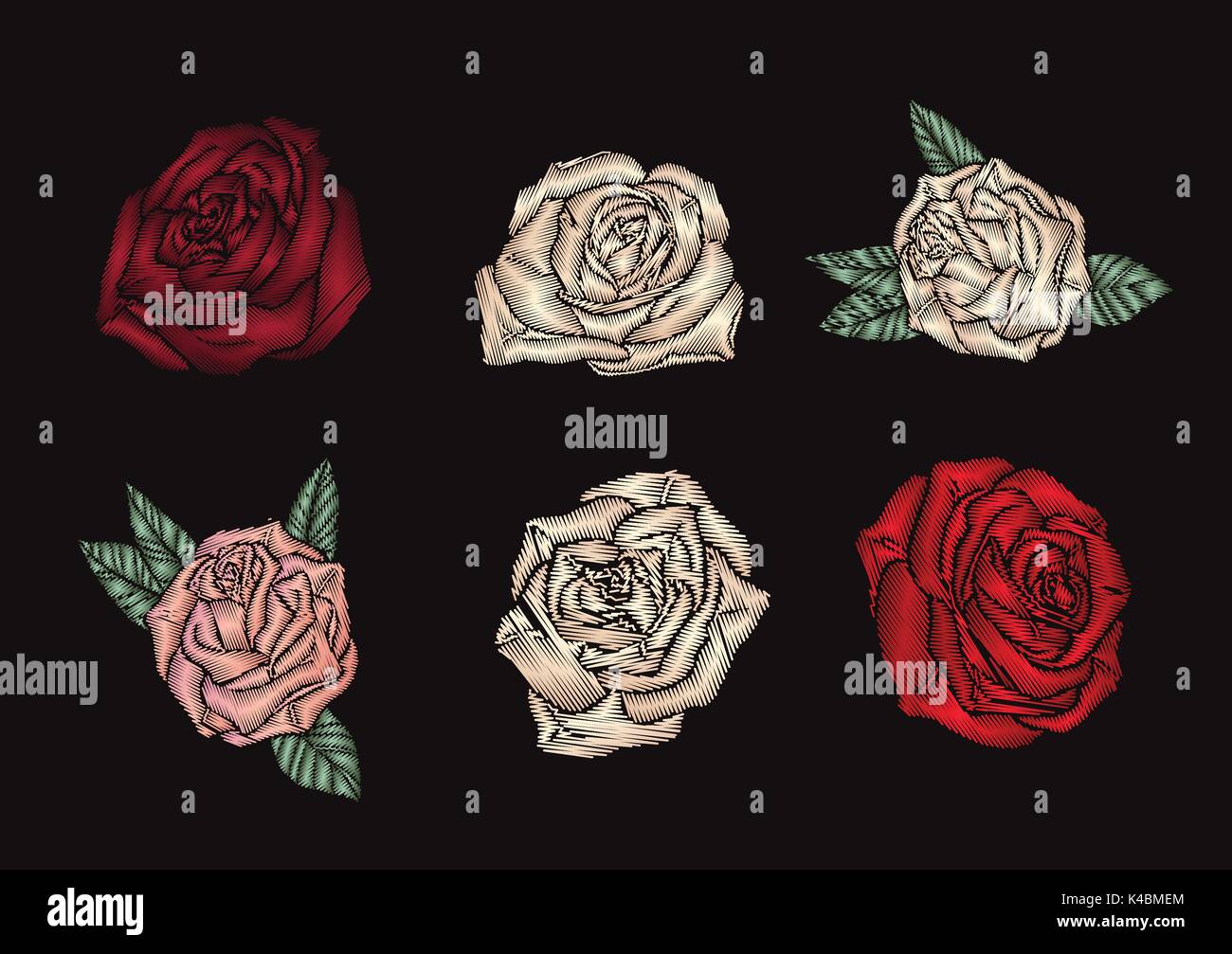 Roses embroidery on black background Stock Vector Image & Art - Alamy