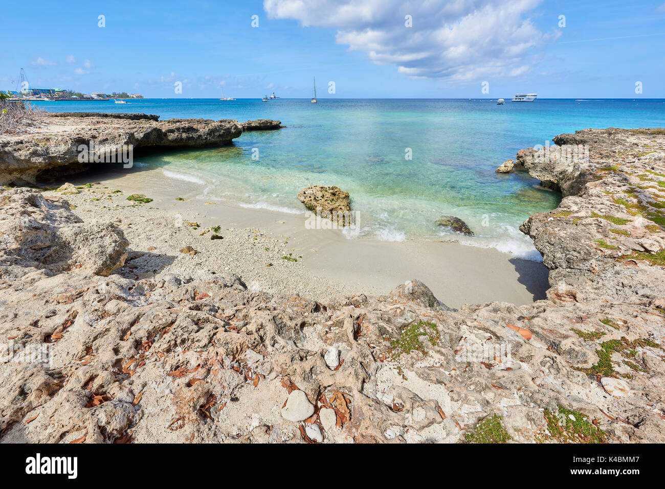 Rocky coastline in Cayman Islands with clear turquoise water Stock ...
