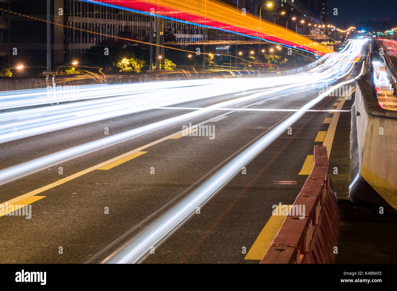 Car traffic at night on a chinese elevated road in Chengdu city Stock ...