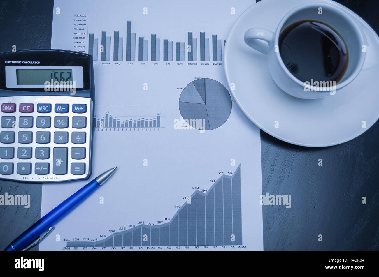 Pen, graphs, calculator, finance concept, home economics Stock Photo ...
