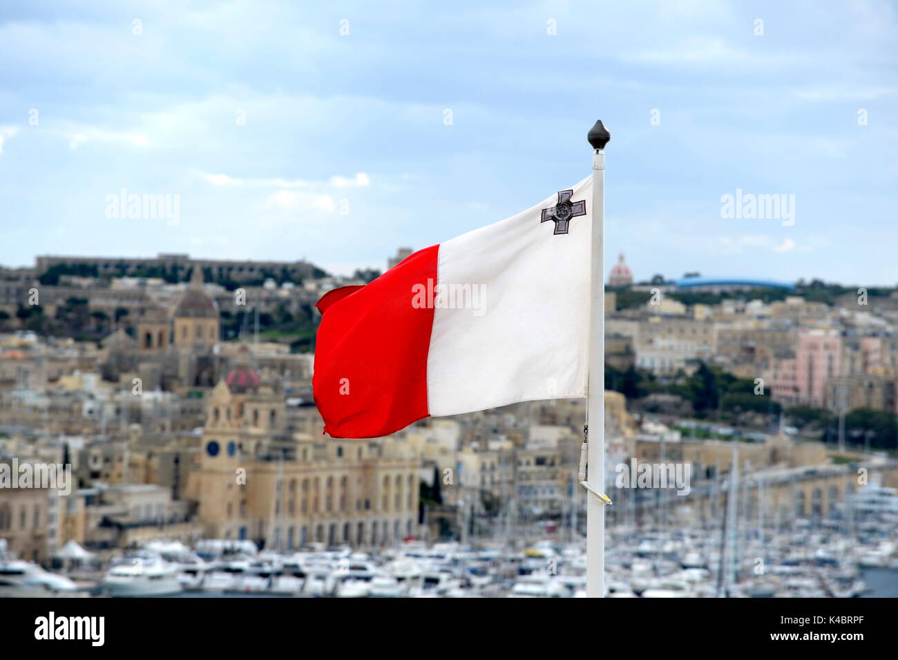 View Of Valletta, Maltese Flag Stock Photo - Alamy