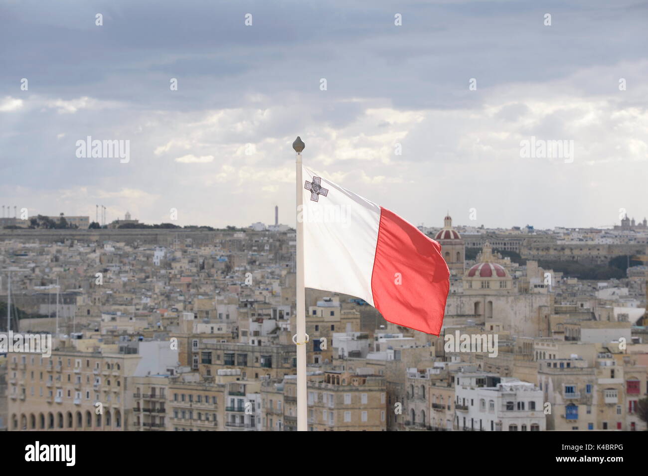 View Of Valletta, Maltese Flag Stock Photo - Alamy