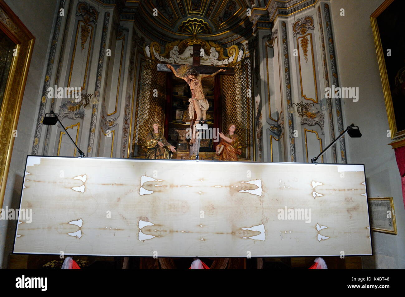Old Wooden Cross And Relic Shrine And Grave Cloth In The Foreground In ...