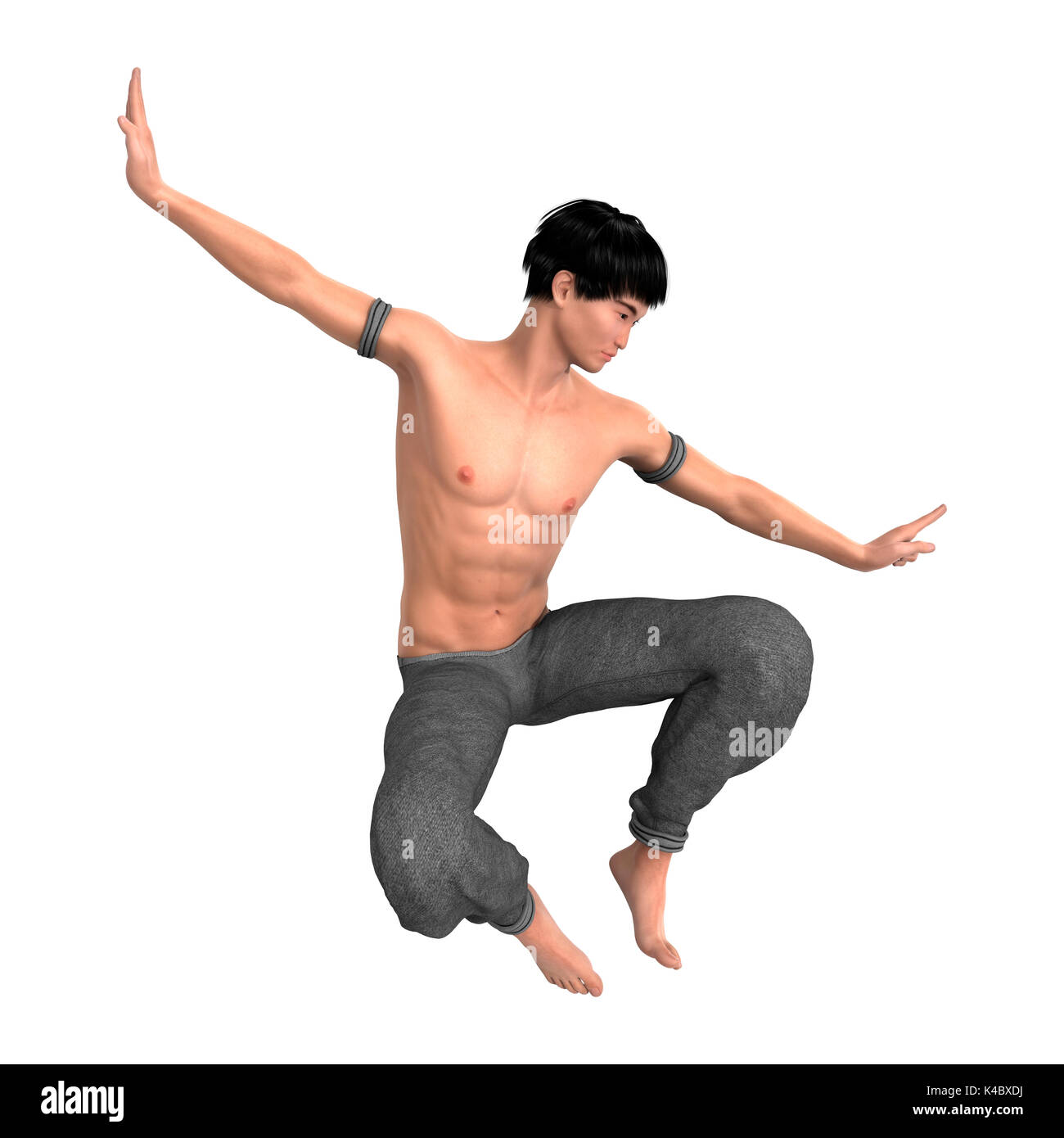 3D rendering of a fighting monk isolated on white background Stock ...