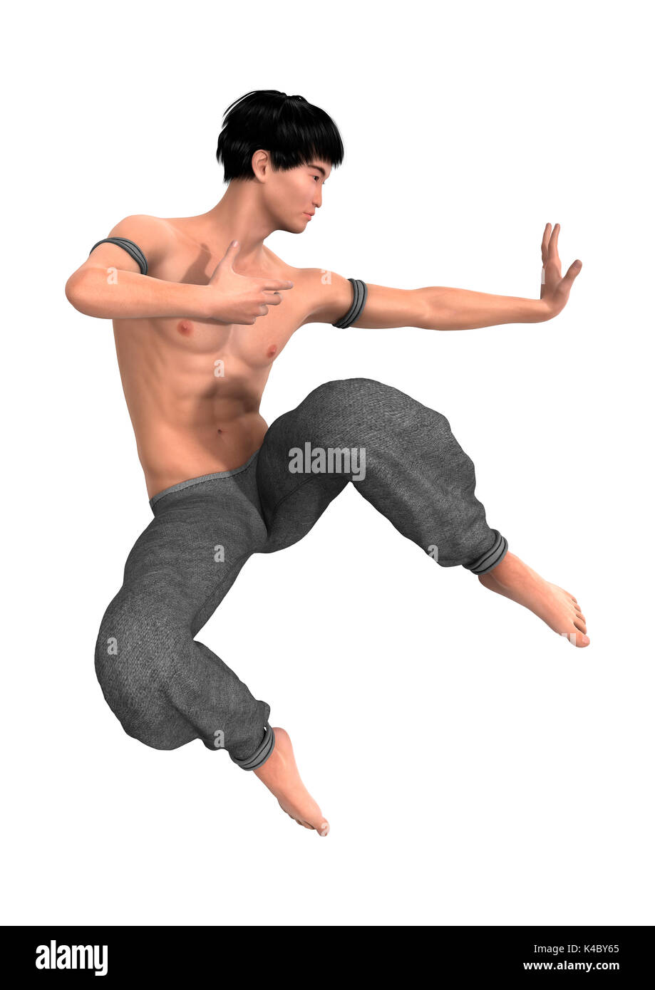 3D rendering of a fighting monk isolated on white background Stock ...