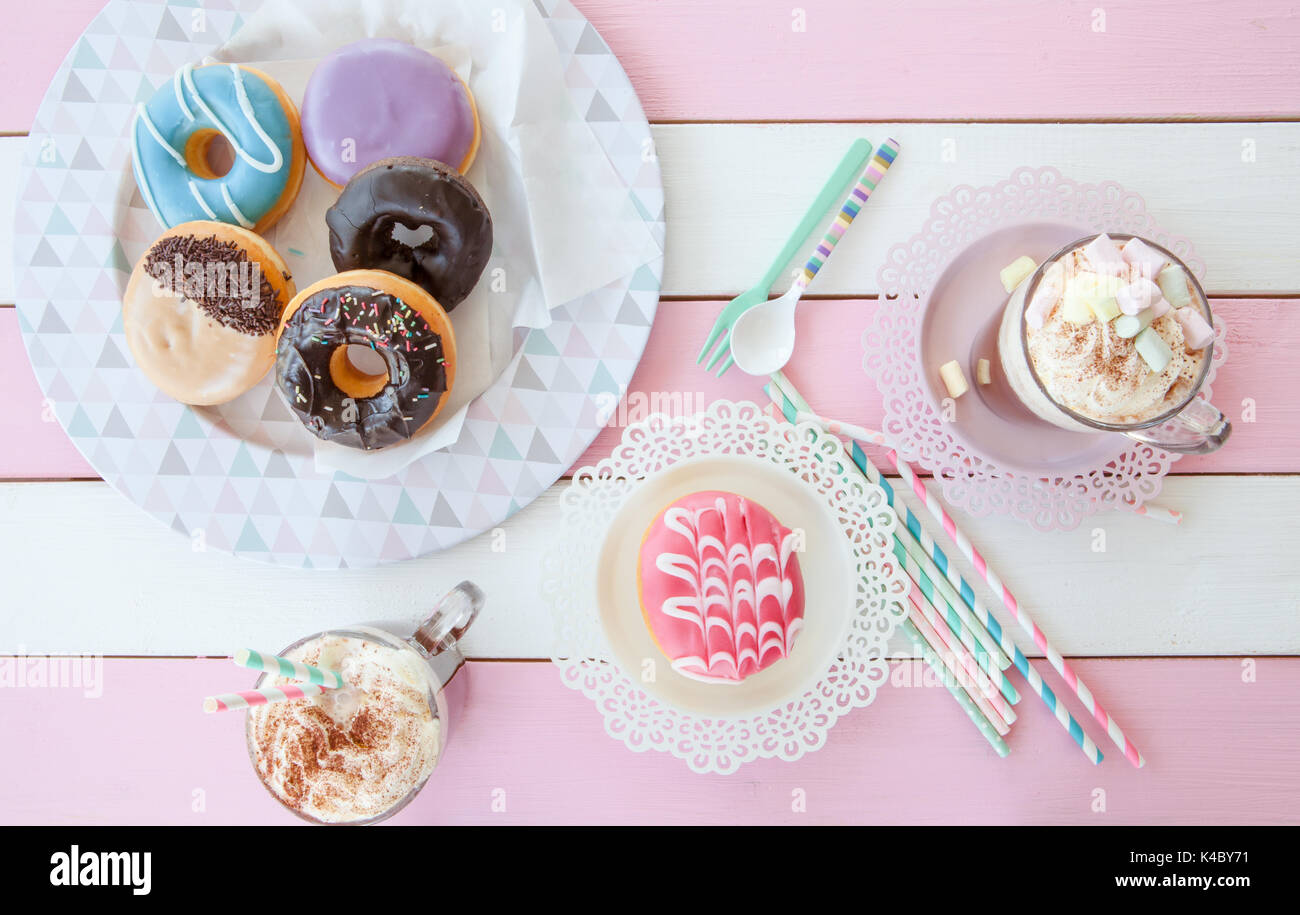 Hot Chocolate And Donuts Stock Photo - Alamy