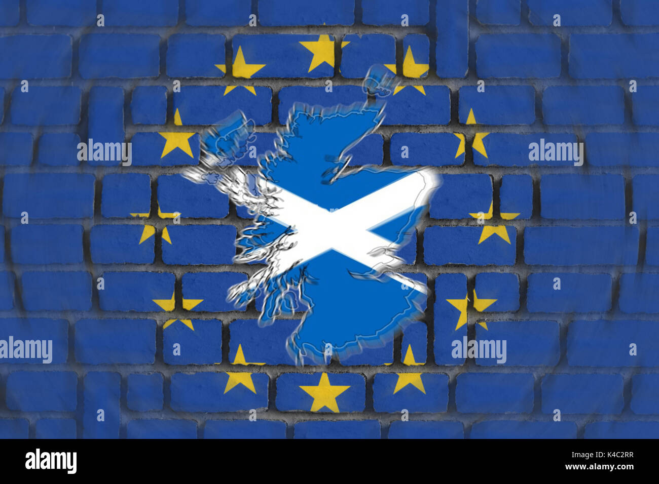 Silhouette Of Scotland With Eu European Union Flag And Wall Stock Photo ...