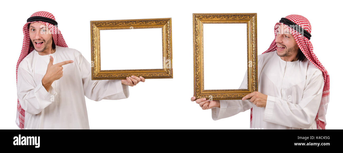 Arab with picture frame on white Stock Photo - Alamy
