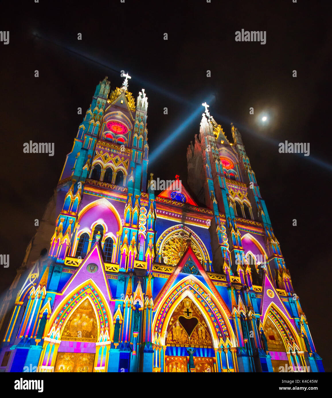 QUITO, ECUADOR - AUGUST 9, 2017: Beautiful view at night of the neo ...