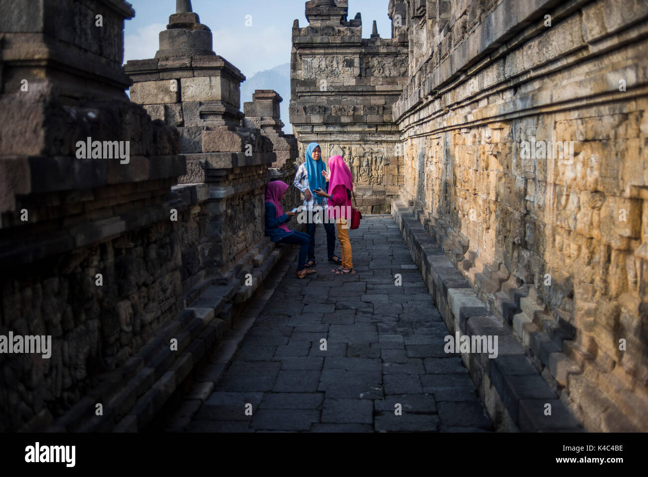Muslim local tourists at the Borobudur Temple in Java, Indonesia Stock ...