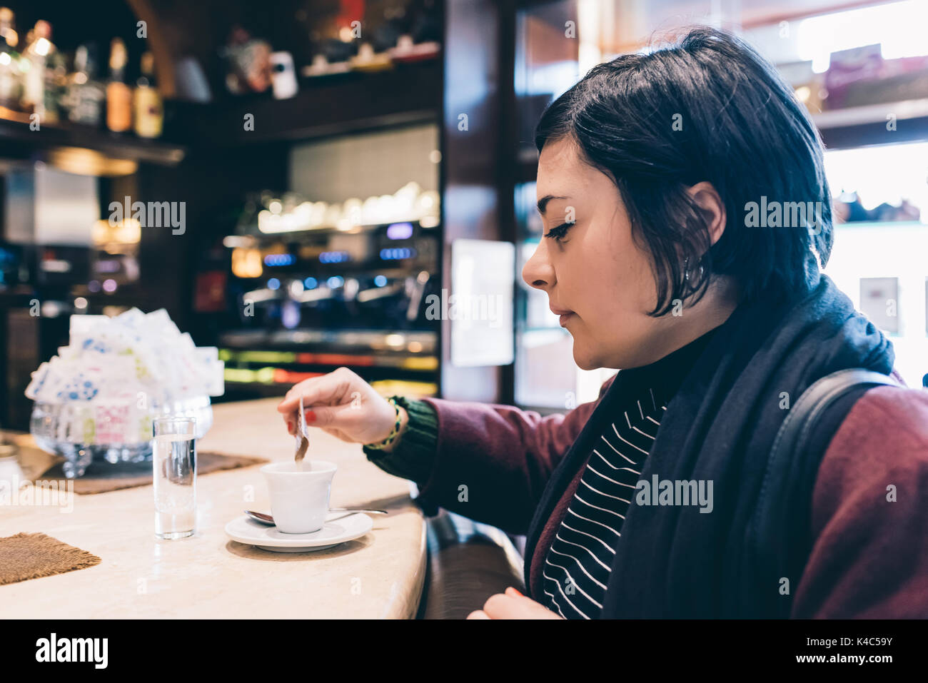 Young woman drinking cafe relaxing - break, caffeine, breakfast concept ...