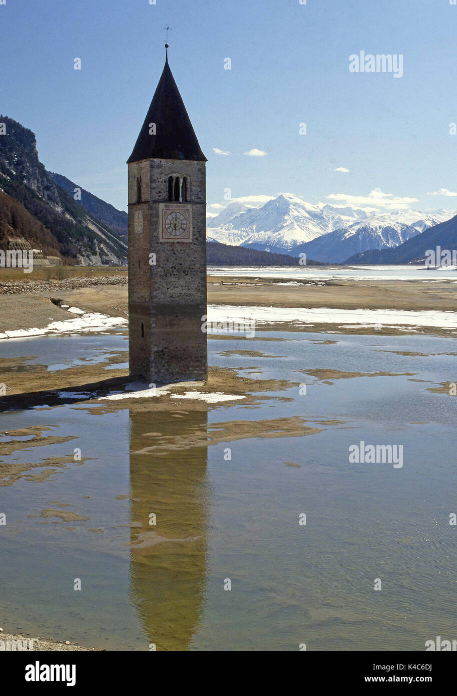 Lake Reschensee In South Tyrol In Italy Stock Photo - Alamy