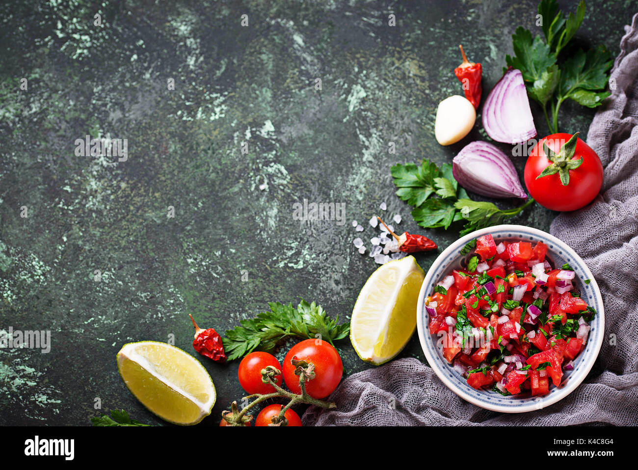 Traditional mexican tomato salsa sauce. Top view Stock Photo - Alamy