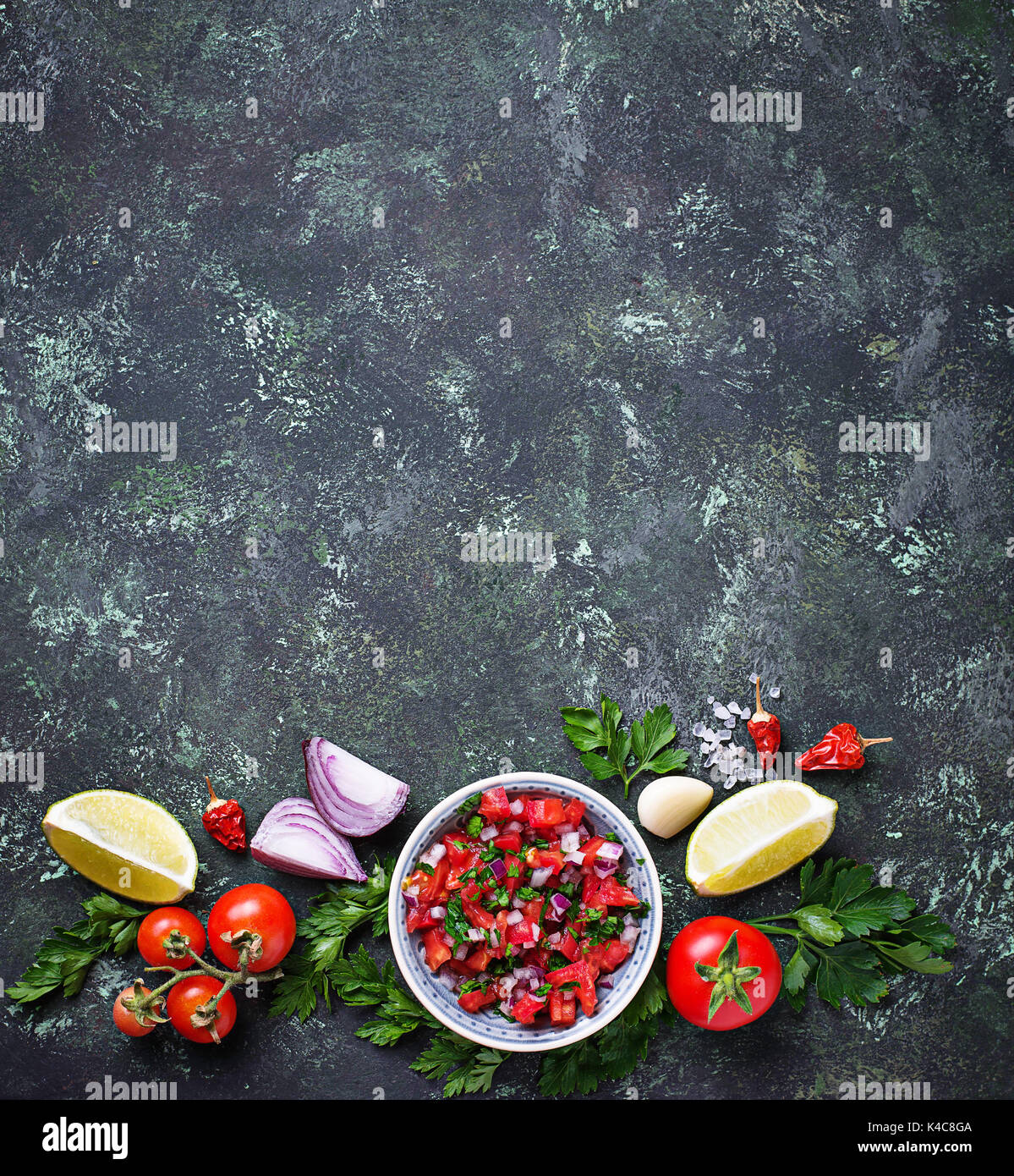 Traditional mexican tomato salsa sauce. Top view Stock Photo - Alamy