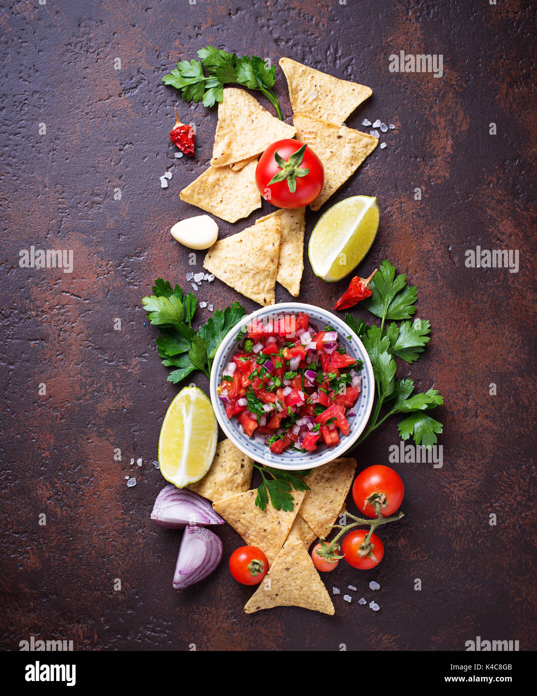 Traditional mexican tomato salsa sauce. Top view Stock Photo - Alamy