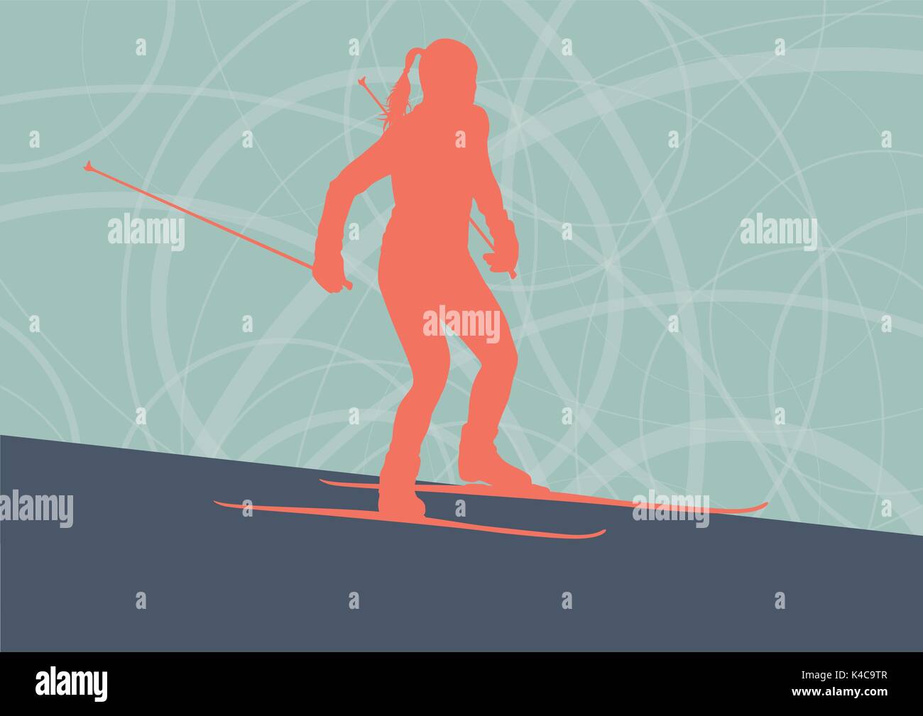 Skiing woman professional abstract vector background with retro colors ...