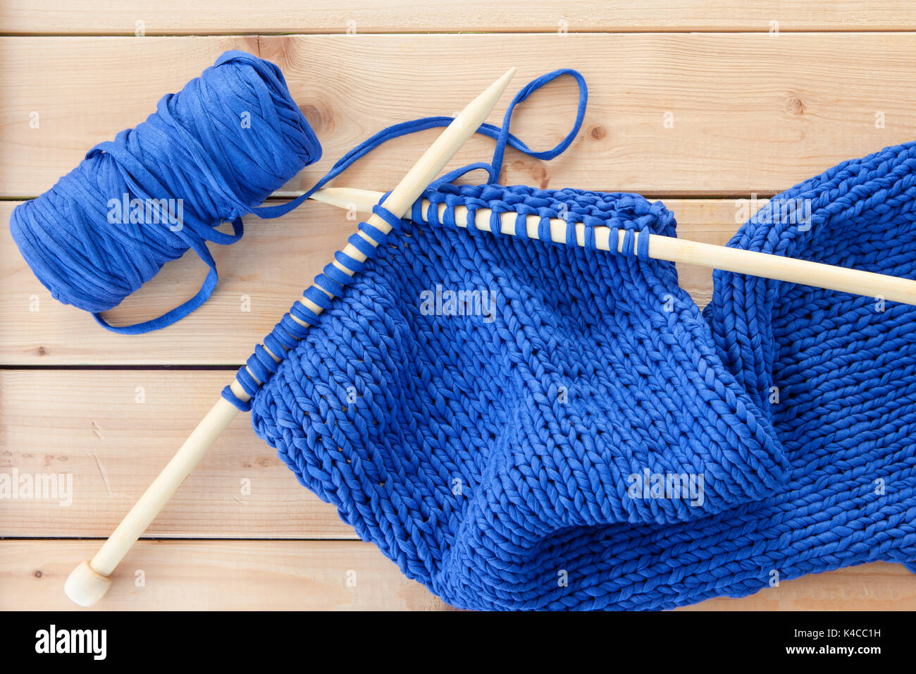 Knitting With Blue Yarn Stock Photo - Alamy