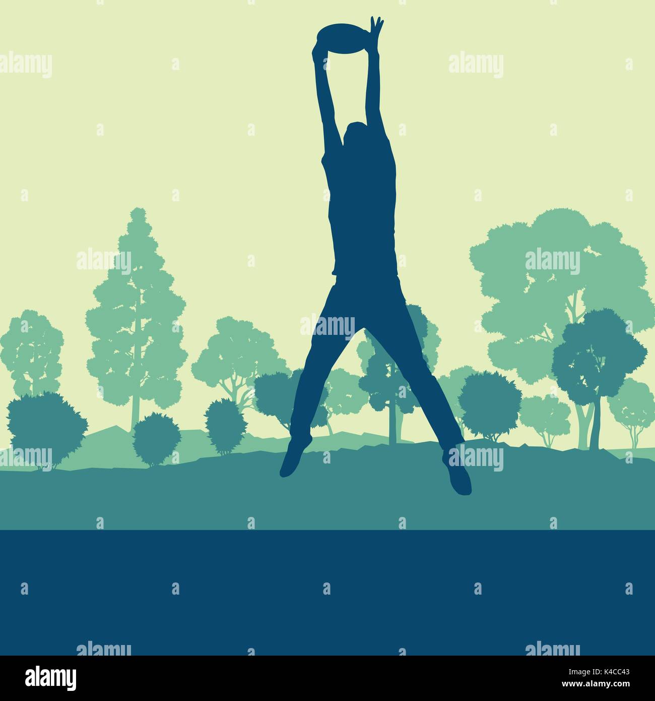 Flying disc throw game man playing in park with trees vector background ...