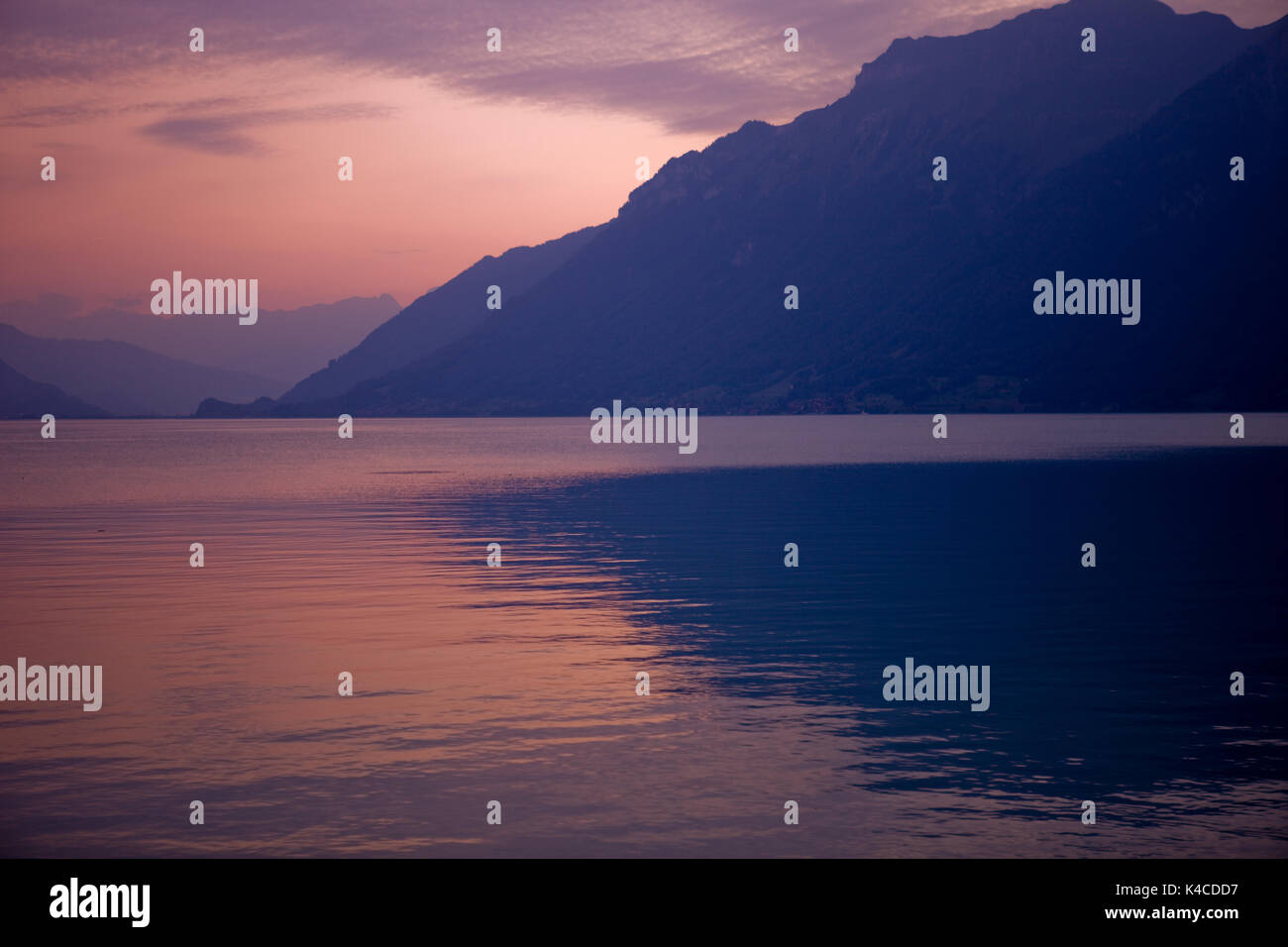 swiss lake at sunset in brienz, Switzerland Stock Photo - Alamy