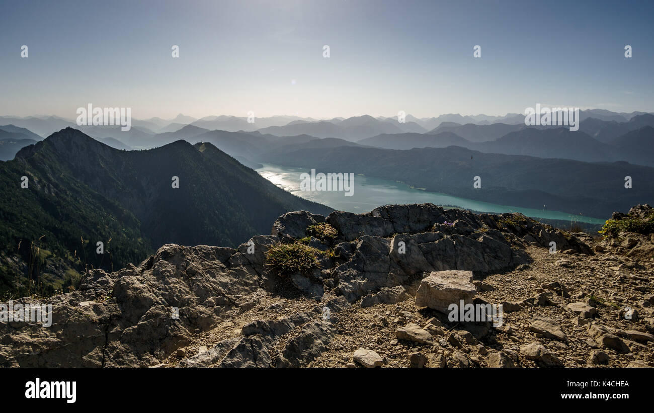Far view on mountain range and lake Stock Photo - Alamy