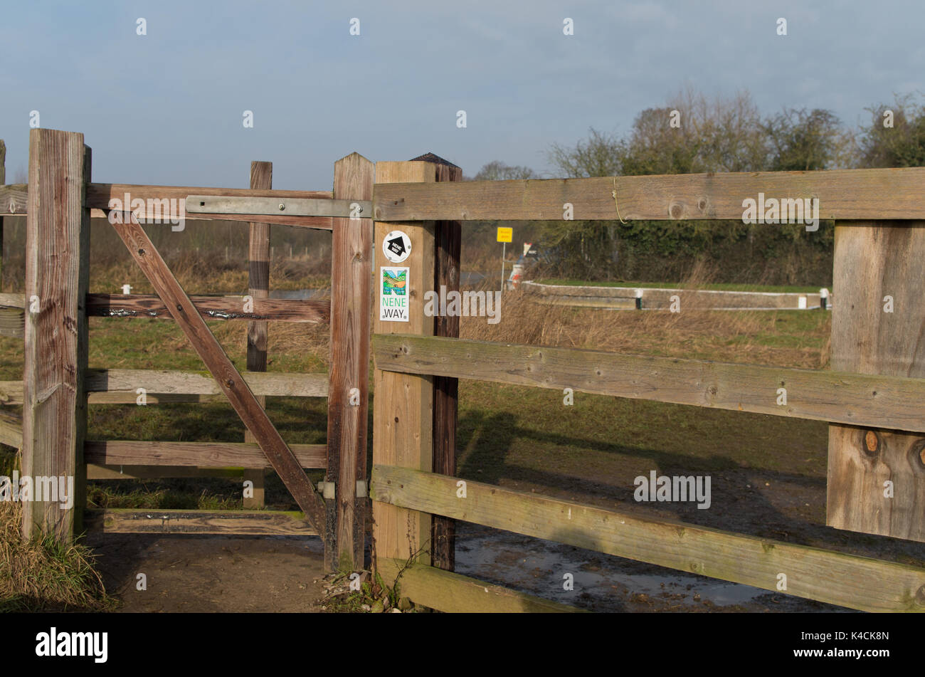 Wooden gates on the Nene Valley Way near Weston Favell, Northampton UK ...